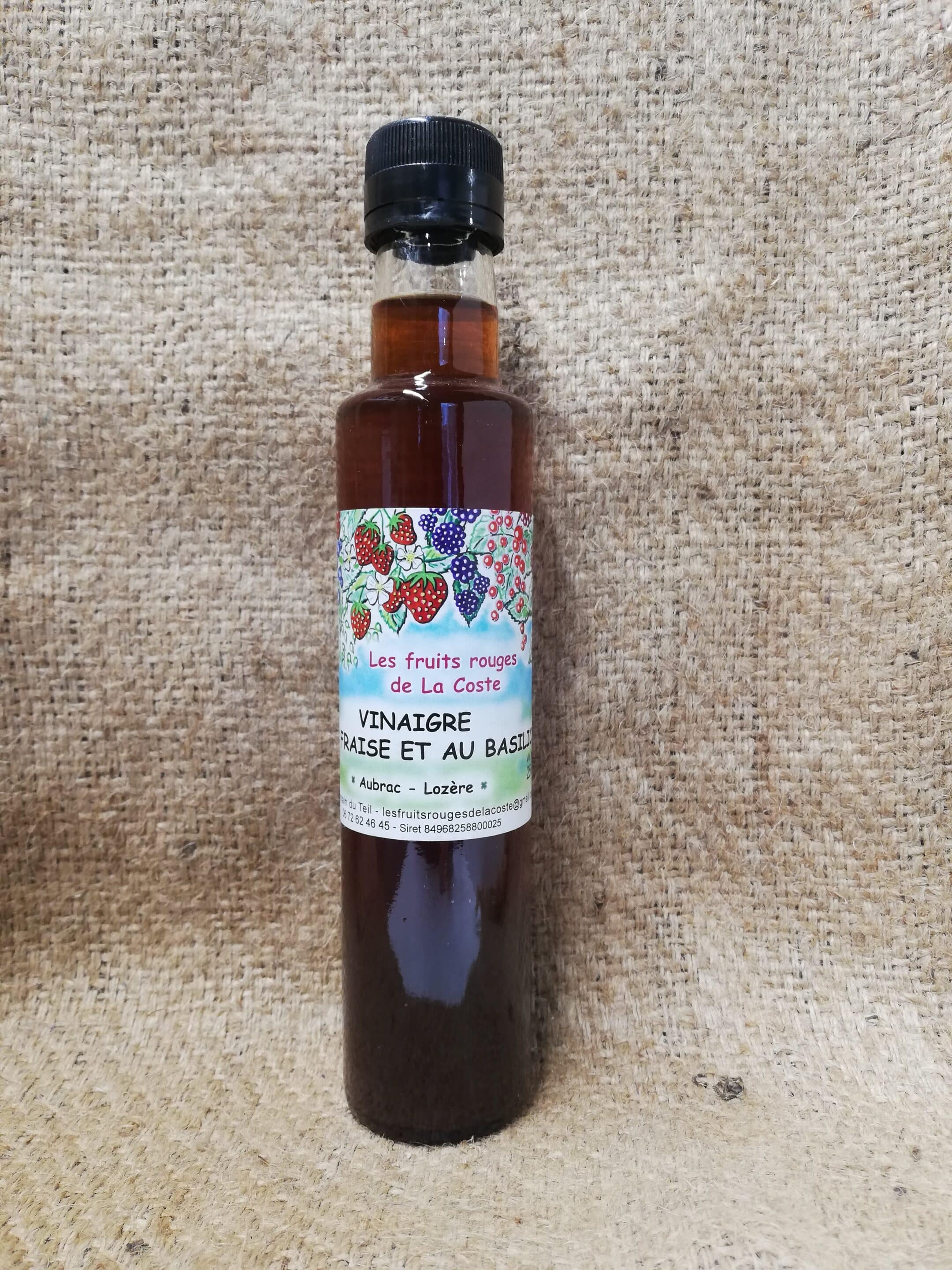 Vinaigre Fraise de Lozère Basilic - Les fruits rouges de la Coste